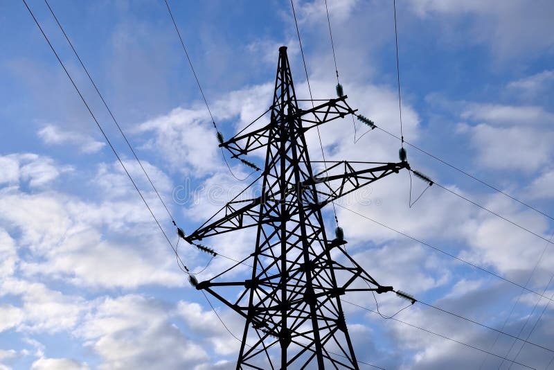 Power Line Support Against a Cloudy Sky Background Stock Photo - Image ...