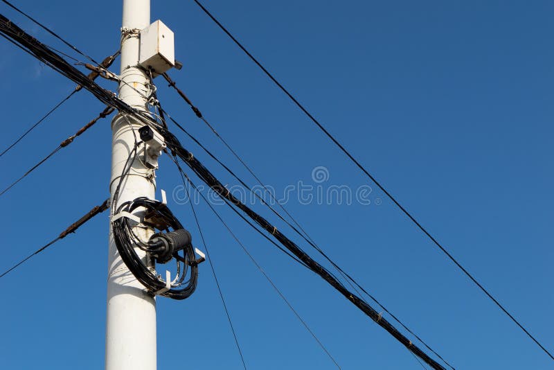 Power Line Support Along the Road with Street Lighting and Camera Stock ...
