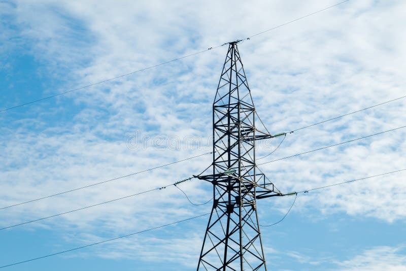Power Line Support on the Background of a Blue Sky with Clouds Stock ...