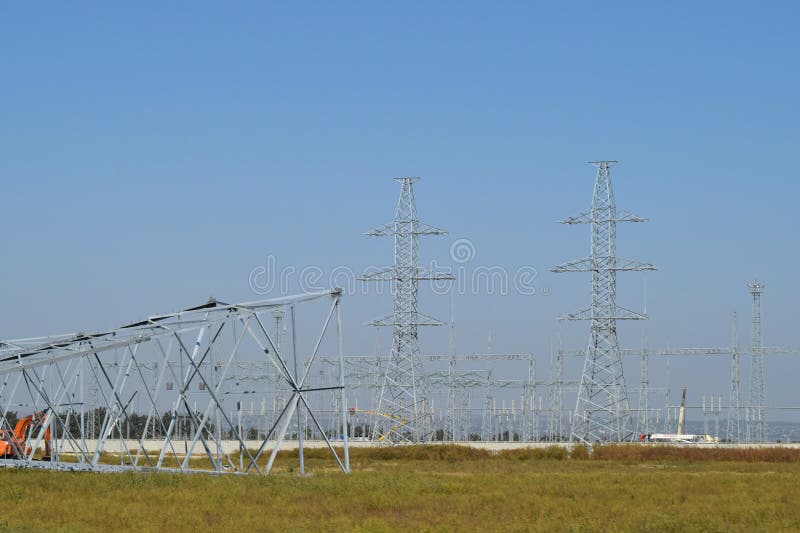 Power Line Support, Insulators and Wires. Appearance of a Design Stock ...