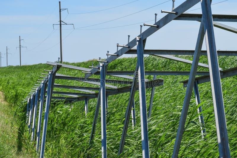 Assembly and Installation of New Support of a Power Line Stock Photo ...