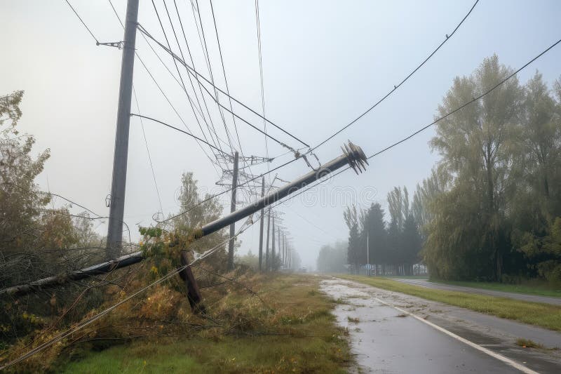 Power Line Suspended in the Air after Breakage Due To Strong Wind Stock ...