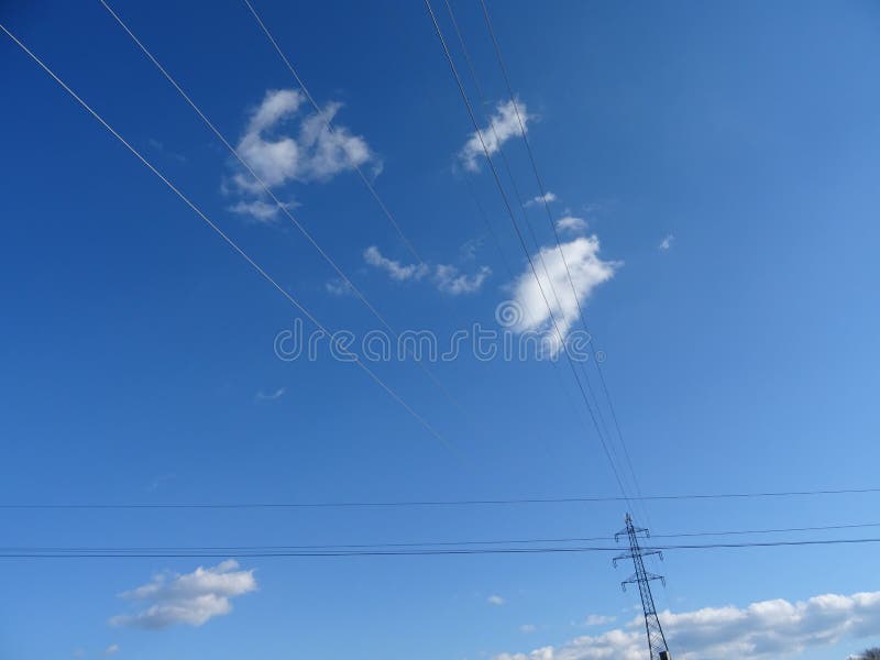 Power Line Tower with a Beautiful Sky and Clouds Stock Image - Image of ...