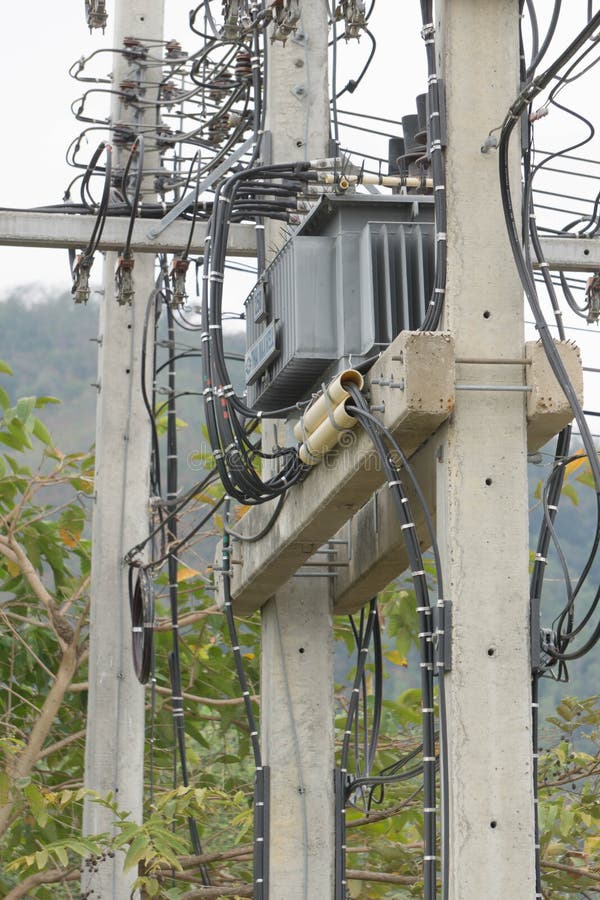 Power Line and Transformer stock photo. Image of pole - 196877702