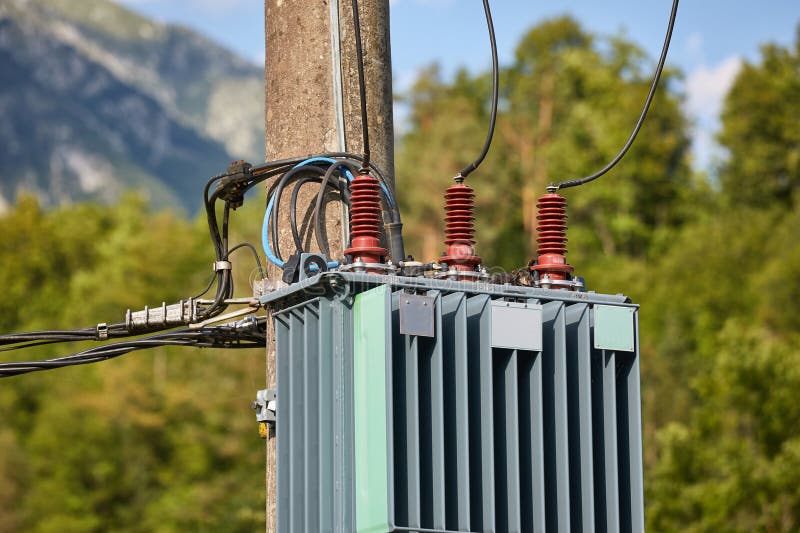 Electric Line with Transformer Stock Photo - Image of street ...