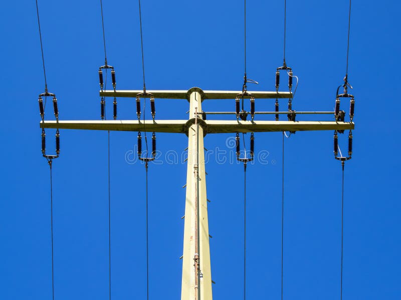 Power Line Utility Pole with High-voltage Transmission Lines Stock ...