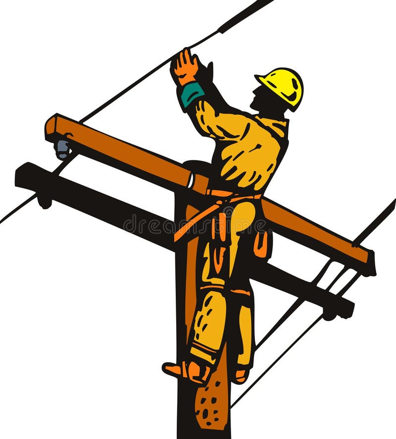 Power lineman at work stock illustration. Illustration of pole - 7137898