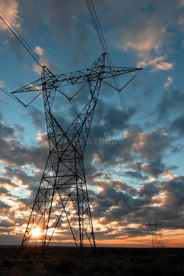 Power Lines Electricity Towers Early Morning Light Stock Photo - Image ...