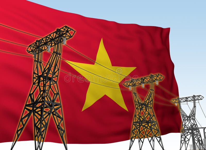 Power Lines Against Background Flag of Vietnam Stock Illustration ...
