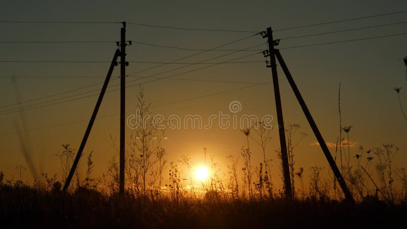 Power Lines and Beautiful Sunset Stock Footage - Video of facility ...