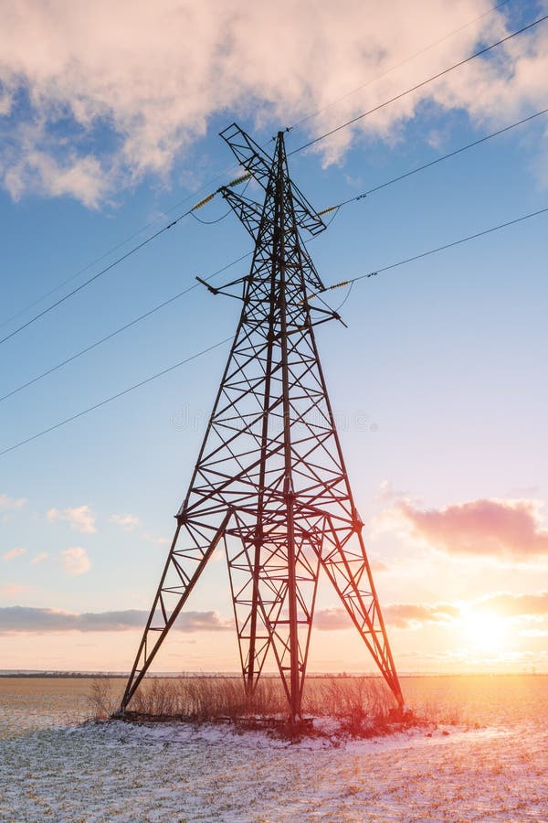 Power Lines during a Beautiful Winter Sunset Stock Image - Image of ...