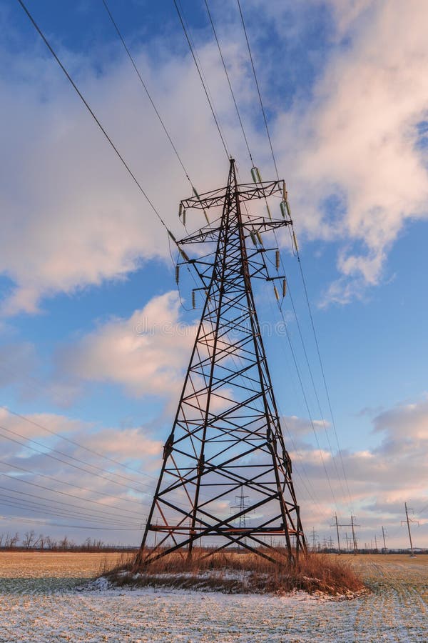 Power Lines during a Beautiful Winter Sunset Stock Image - Image of ...