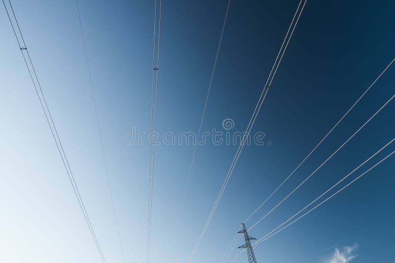 Power lines with blue sky stock image. Image of blue - 79995325