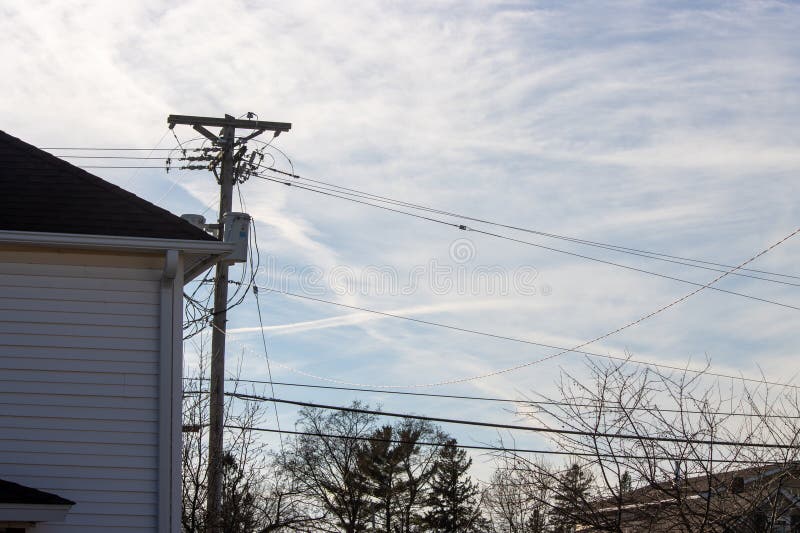 Power Lines with Blue Sky and Clouds Stock Image - Image of cloud ...