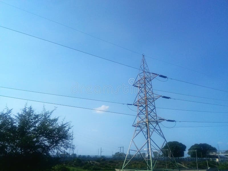 Power Lines Cables Going through Rocket Shaped Towers Stock Image ...