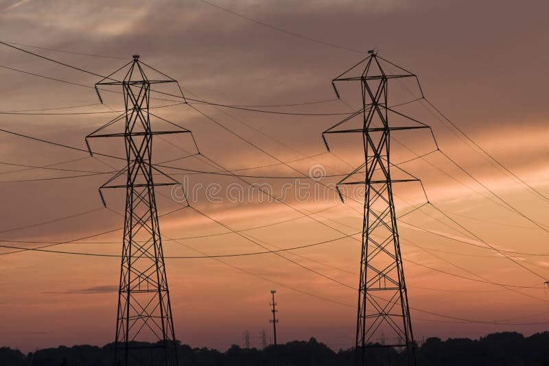 Power lines and Cell Tower stock image. Image of technology - 6563197