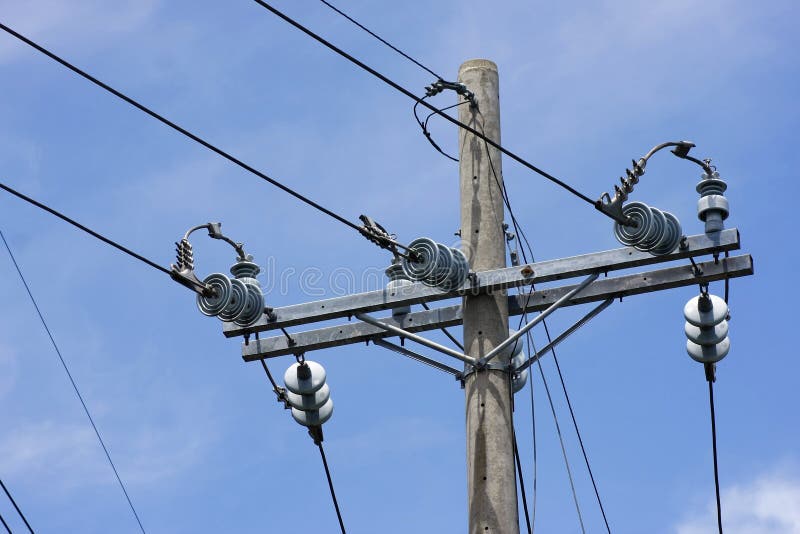 Power Lines on a Concrete Pole Stock Image - Image of line, electric ...