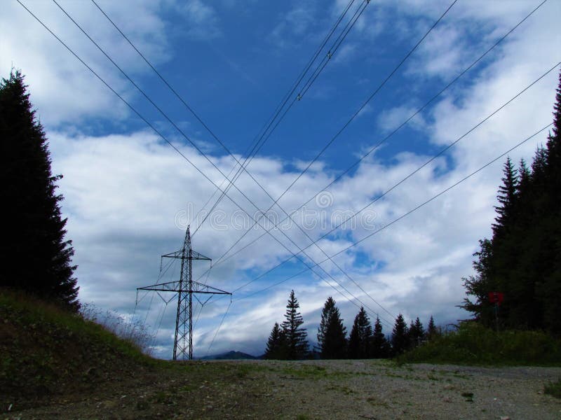 Power Lines Crossing and Beautiful Blue Sky with White Clouds in the ...