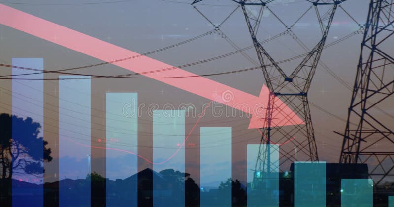 Power Lines with Declining Graph Animation Indicating Decrease in ...