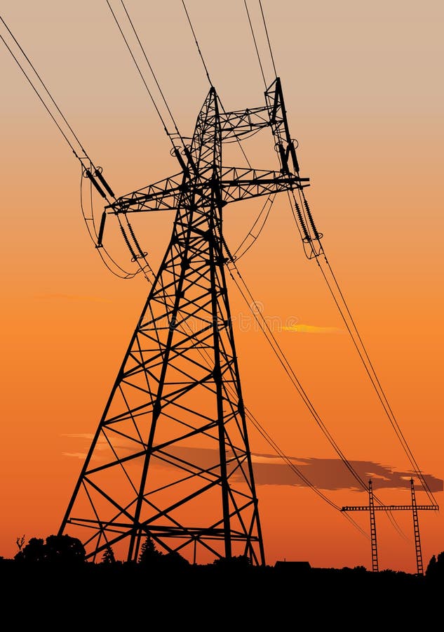 Power Lines and Electric Pylons Stock Vector - Illustration of electric ...
