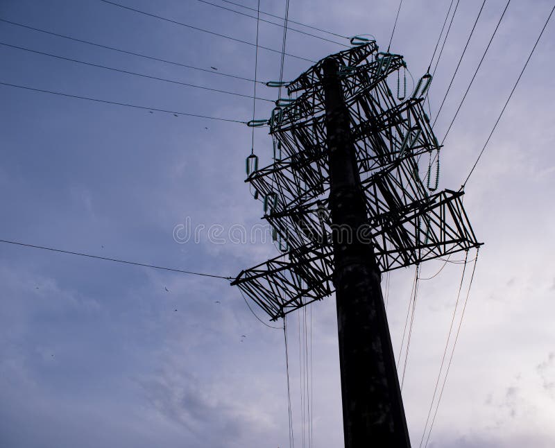 Power Lines, Electrical Systems View from Below, Evening Sky Stock ...