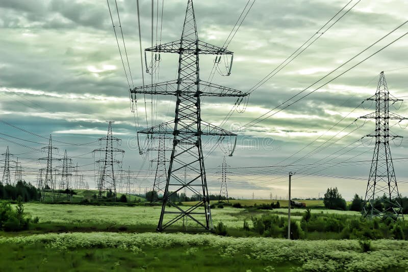 Electric power line stock photo. Image of meadow, nature - 3767616