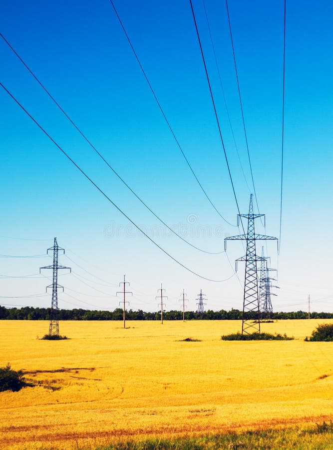 Power lines in the field stock photo. Image of industry - 42183742