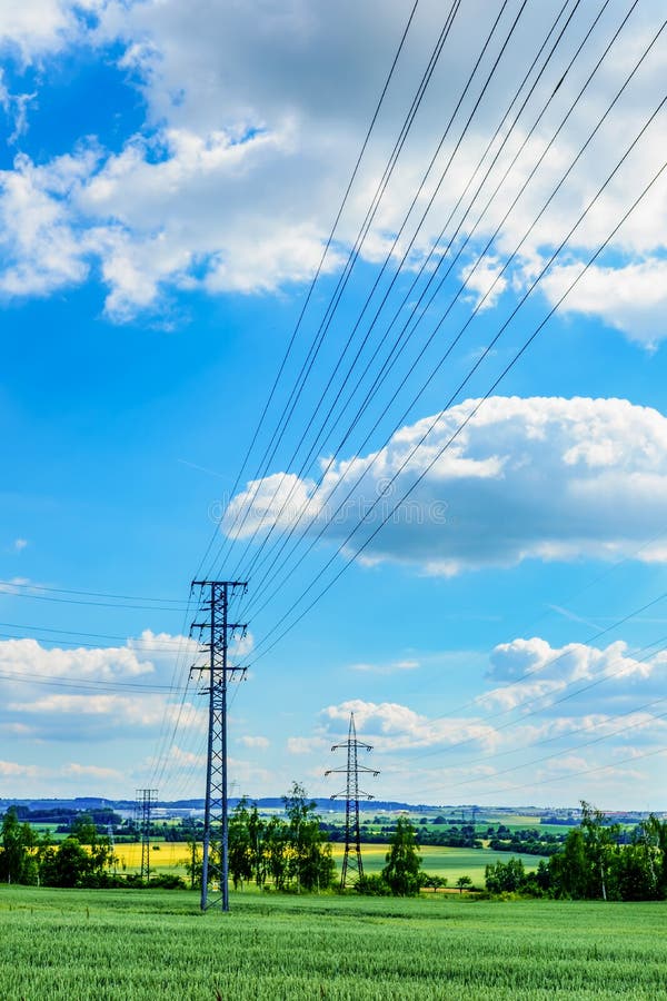 Power Lines in Fields Near Prague Stock Photo - Image of line, industry ...