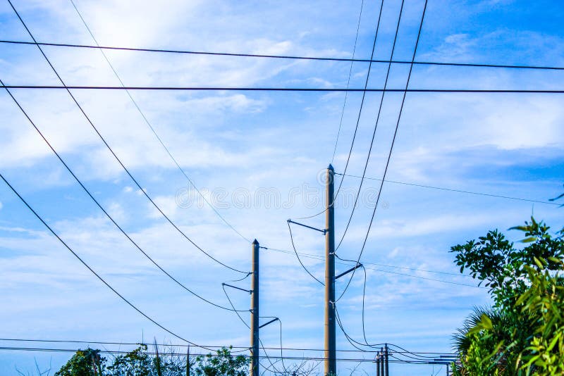 Power Lines in Florida Summer Against Blue Sky Stock Image - Image of ...