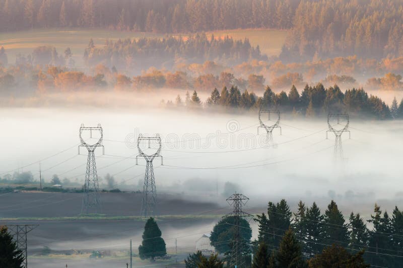 Power lines in the fog stock image. Image of oregon, power - 26503841