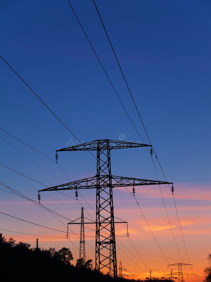 Power Lines And Electric Pylons Stock Vector - Illustration of electric ...