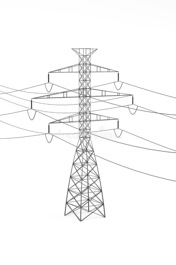 Power Lines Isolated on White Background - 3d Stock Illustration ...