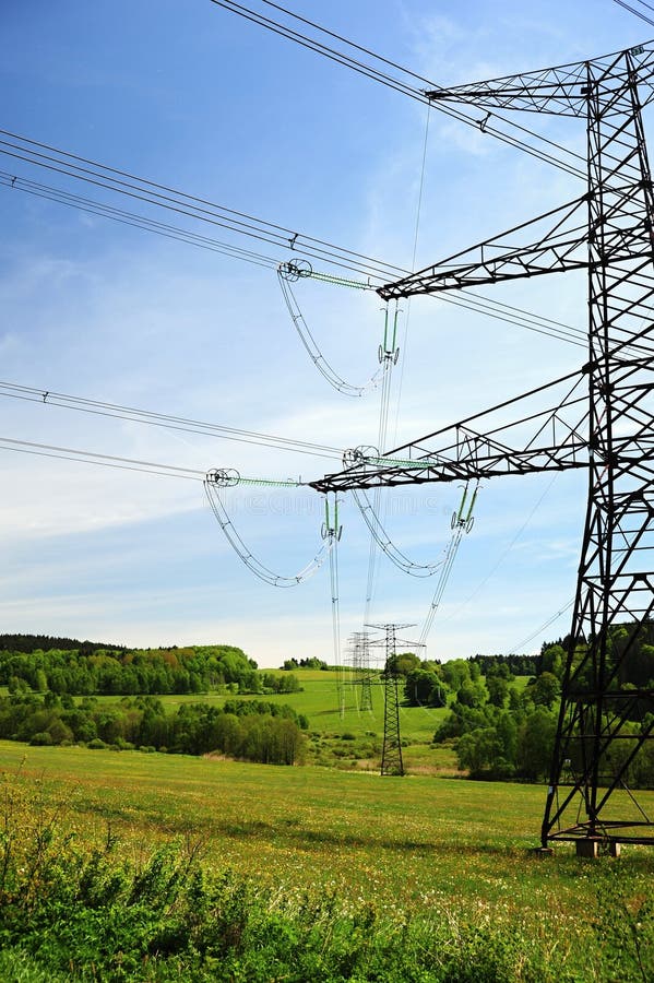 Power Lines in the Landscape Stock Photo - Image of electrical, forest ...