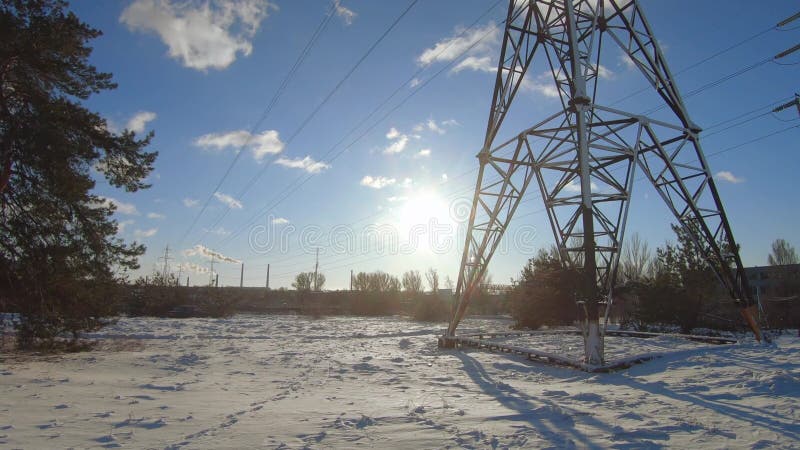 Power lines in the light stock video. Video of cold - 176471643