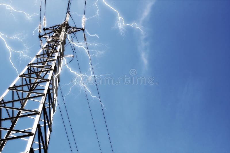 Power Distribution Station With Lightning Strike. Stock Image - Image ...