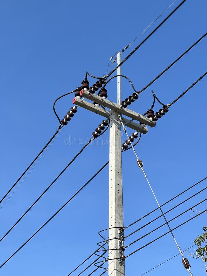 Power lines on the pole stock image. Image of voltage - 303442835