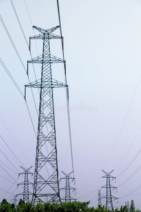 Power lines on purple sky stock image. Image of powerline - 36538579