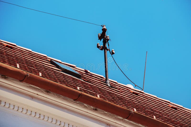 Power Lines on the Roof of the House Stock Image - Image of sunny ...