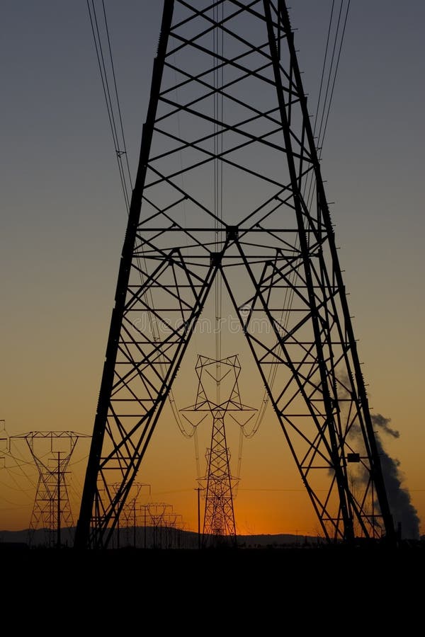 Power lines in silhouette. stock image. Image of energy - 12153355