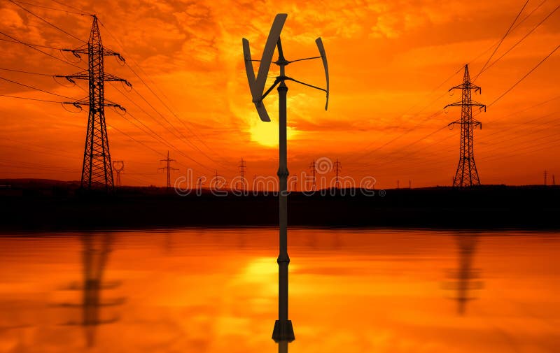 Small Wind Turbines and Solar Panel. Isolated on White Background Stock ...