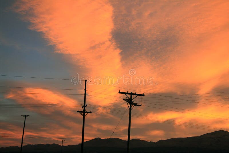 Power lines at sunset stock image. Image of billowing - 58571613