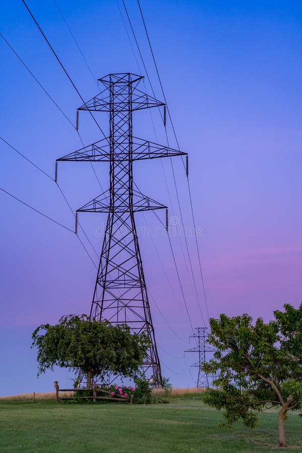 Power Lines in the Sunset stock photo. Image of evening - 221410146