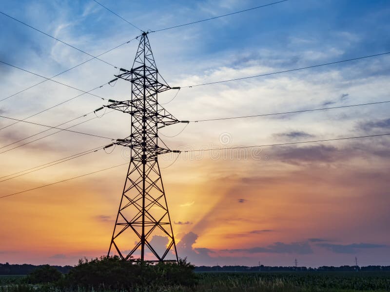 Power lines stock photo. Image of sunset, transmission - 49787560