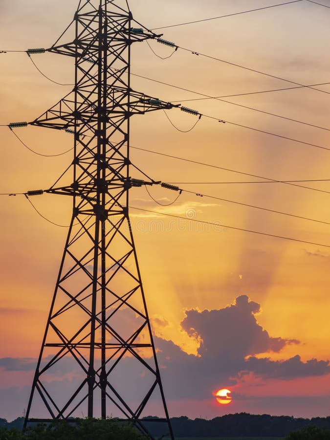 Power lines stock photo. Image of sunset, transmission - 49787560