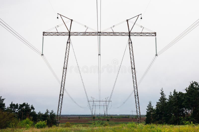 Power Lines in Ukraine High-voltage Transmission Line Stock Image ...