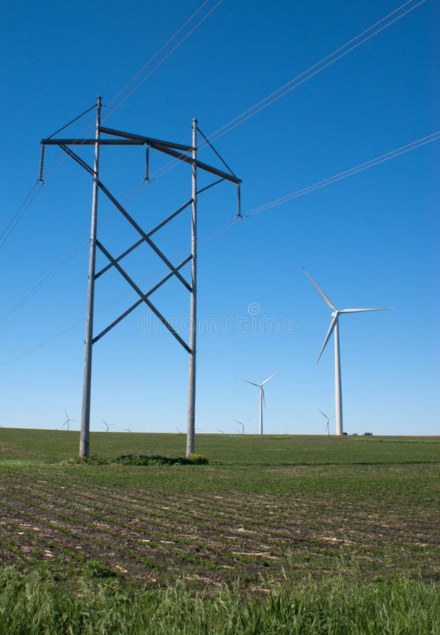Power Lines and Wind Turbines Stock Image - Image of generate, electric ...