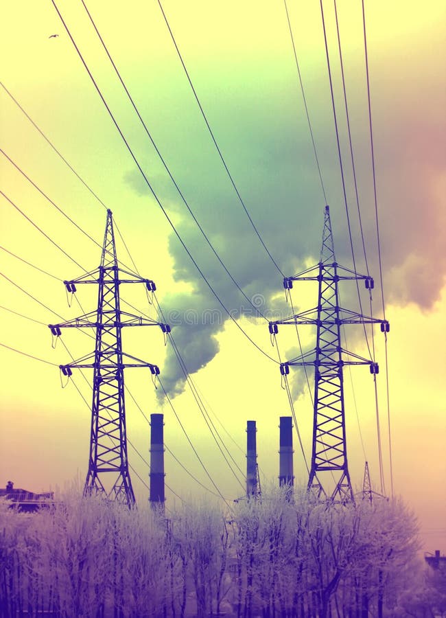 Power Lines, Winter, with a Retro Effect Stock Photo - Image of wire ...
