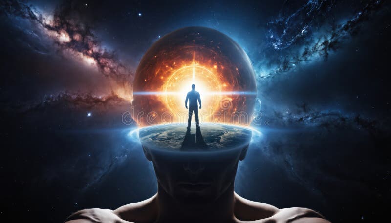 Power of Mind Concept. Man Explore the Secrets of the Universe Stock ...