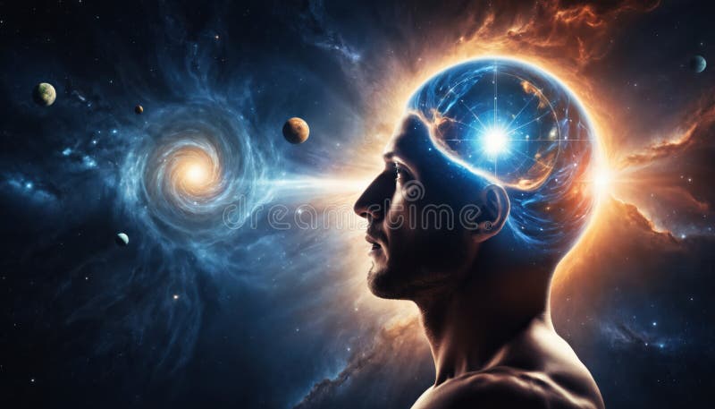 Power of Mind Concept. Man Explore the Secrets of the Universe Stock ...