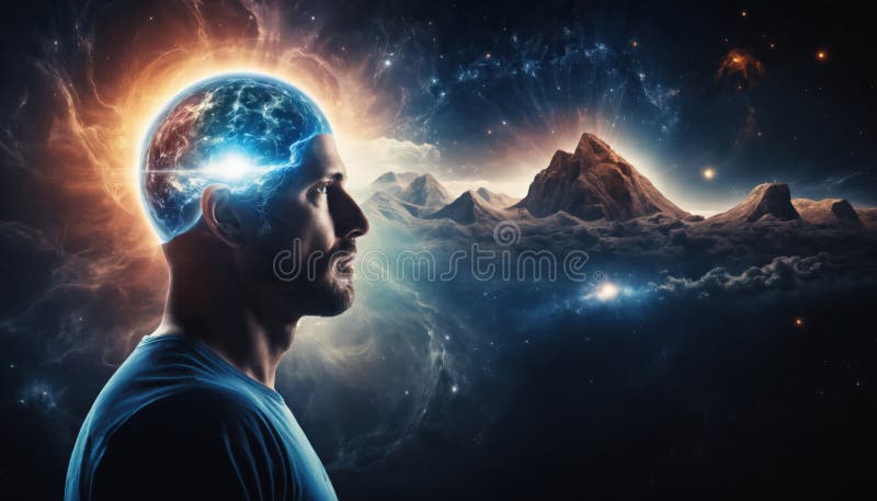 Power of Mind Concept. Man Explore the Secrets of the Universe Stock ...